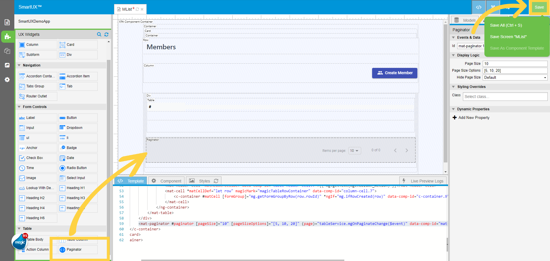 Lesson 5: Adding Table to the Component and Component to Sidebar of Application Template – SmartUX