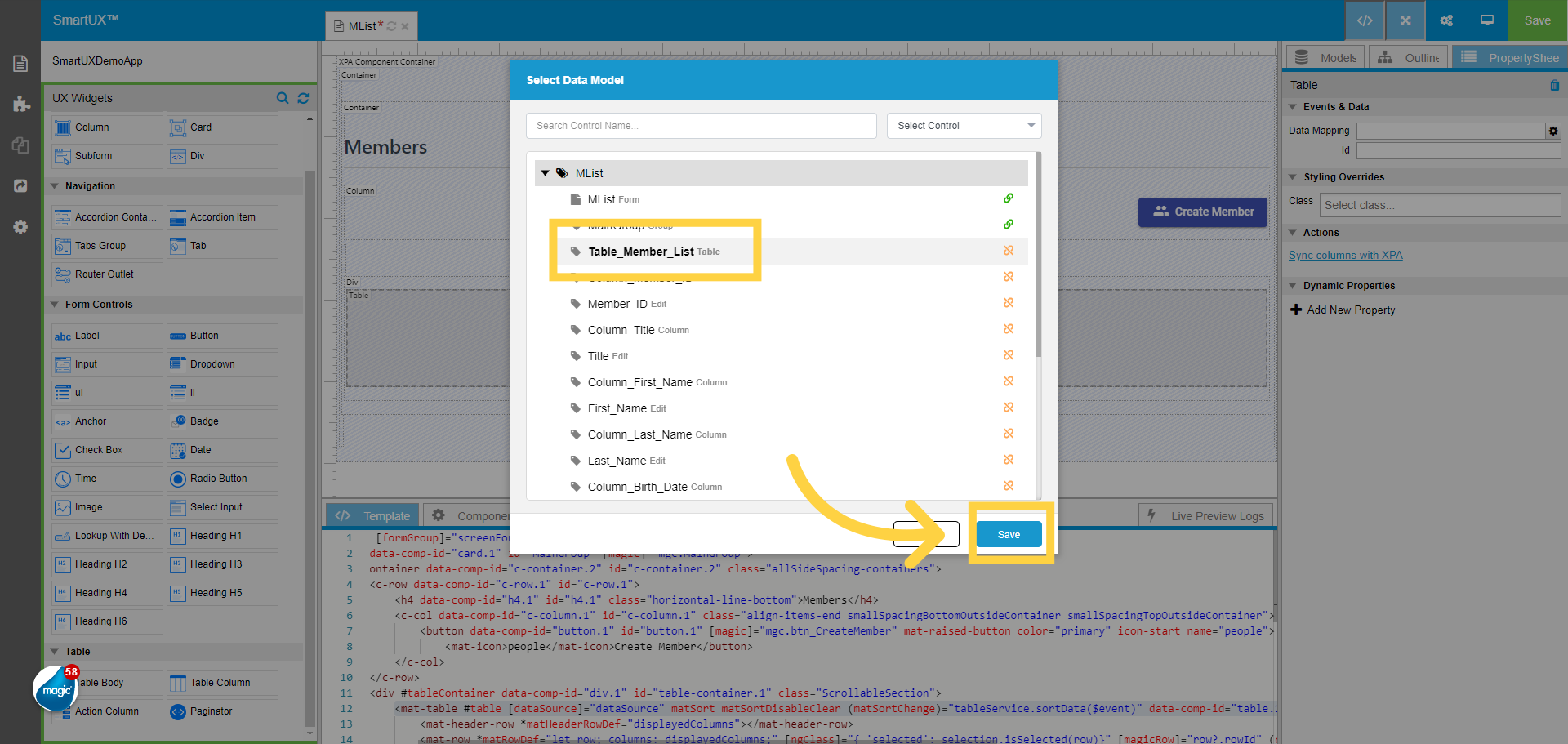 Lesson 5: Adding Table to the Component and Component to Sidebar of Application Template – SmartUX