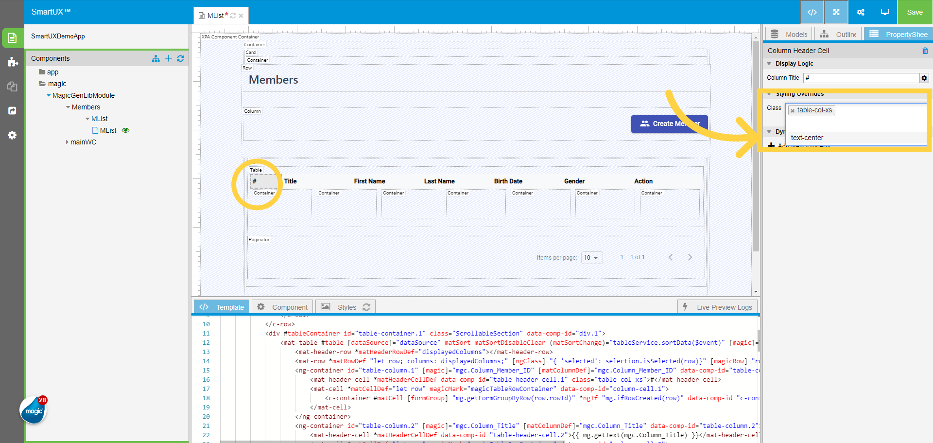 Lesson 6: Applying Style Class to Column Header, Column Cell and Container for alignment – SmartUX