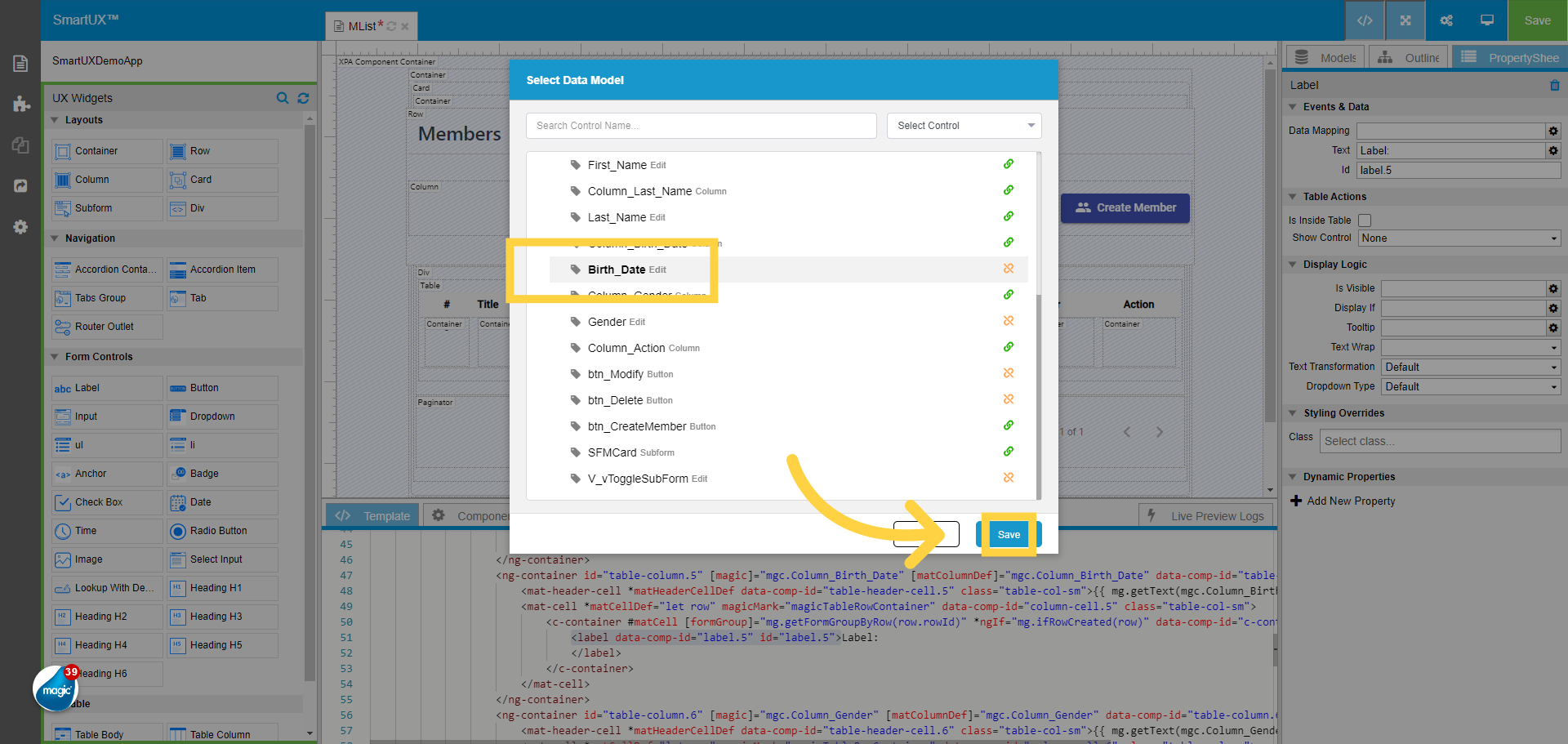 Lesson 7: Drag and Drop Widgets in Column Cell Container to display records in Table – SmartUX