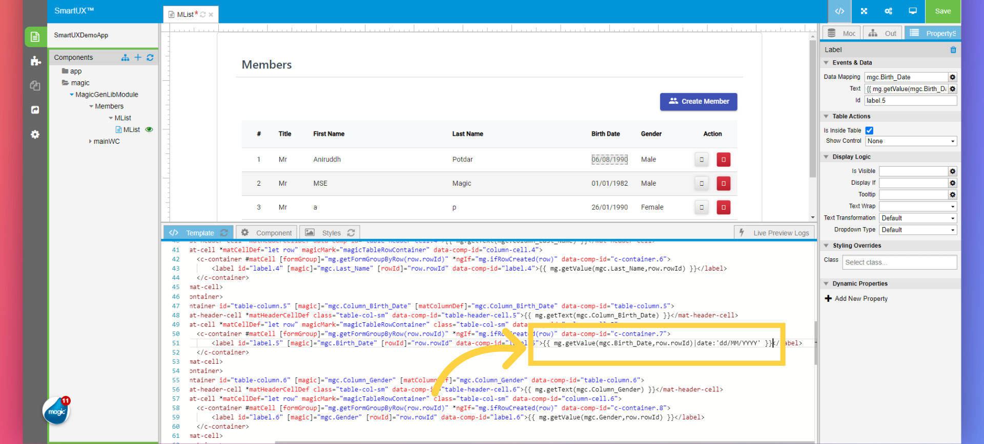 Lesson 8: Use of DatePipe for Date Column format and Creating a Dynamic Property for Widgets ...