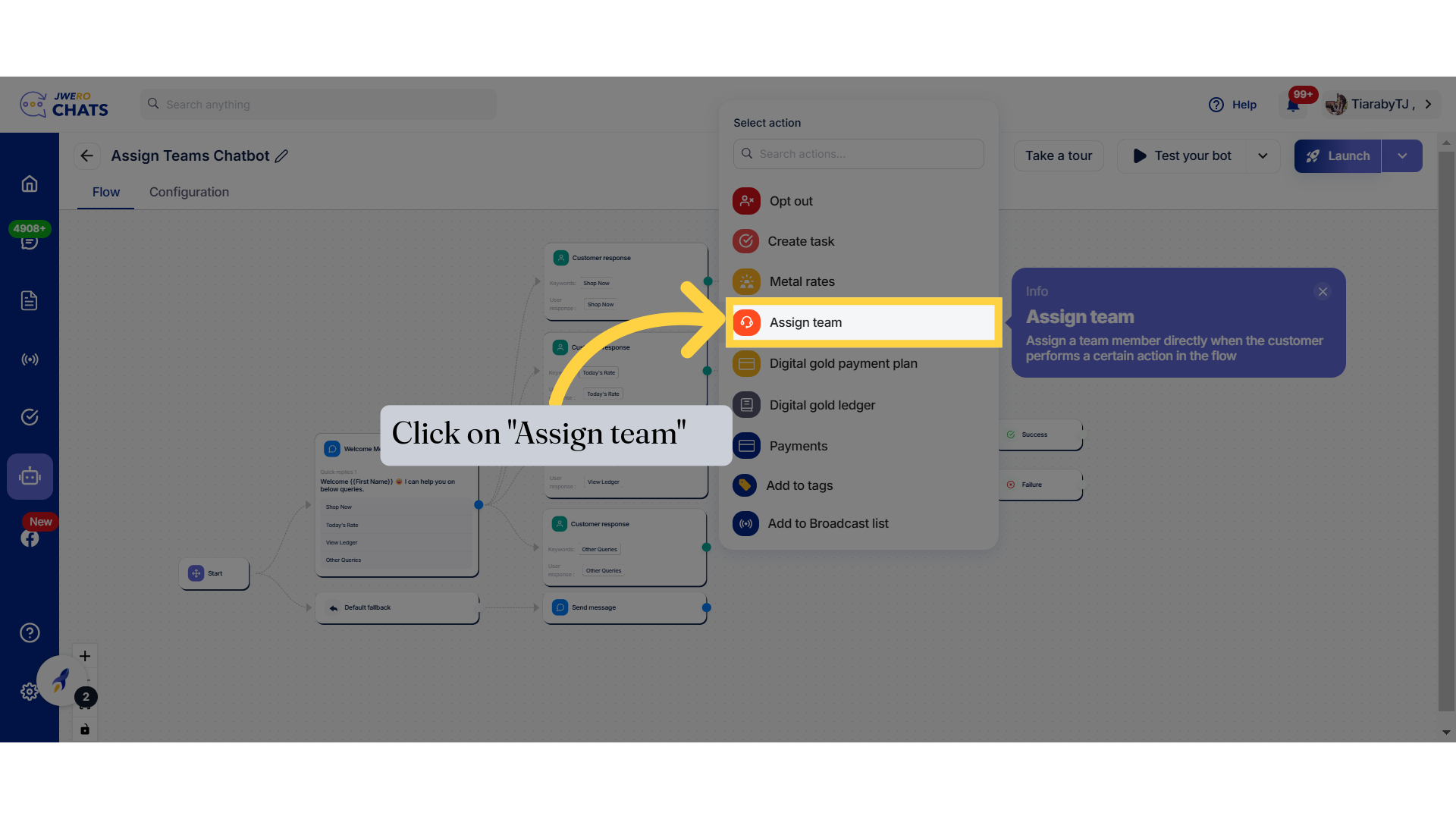 Assign Teams Action In Chatbot