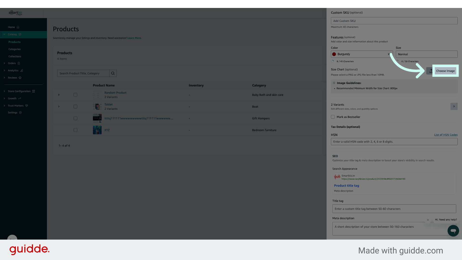 Uploading Size Chart – Smartbiz by Amazon