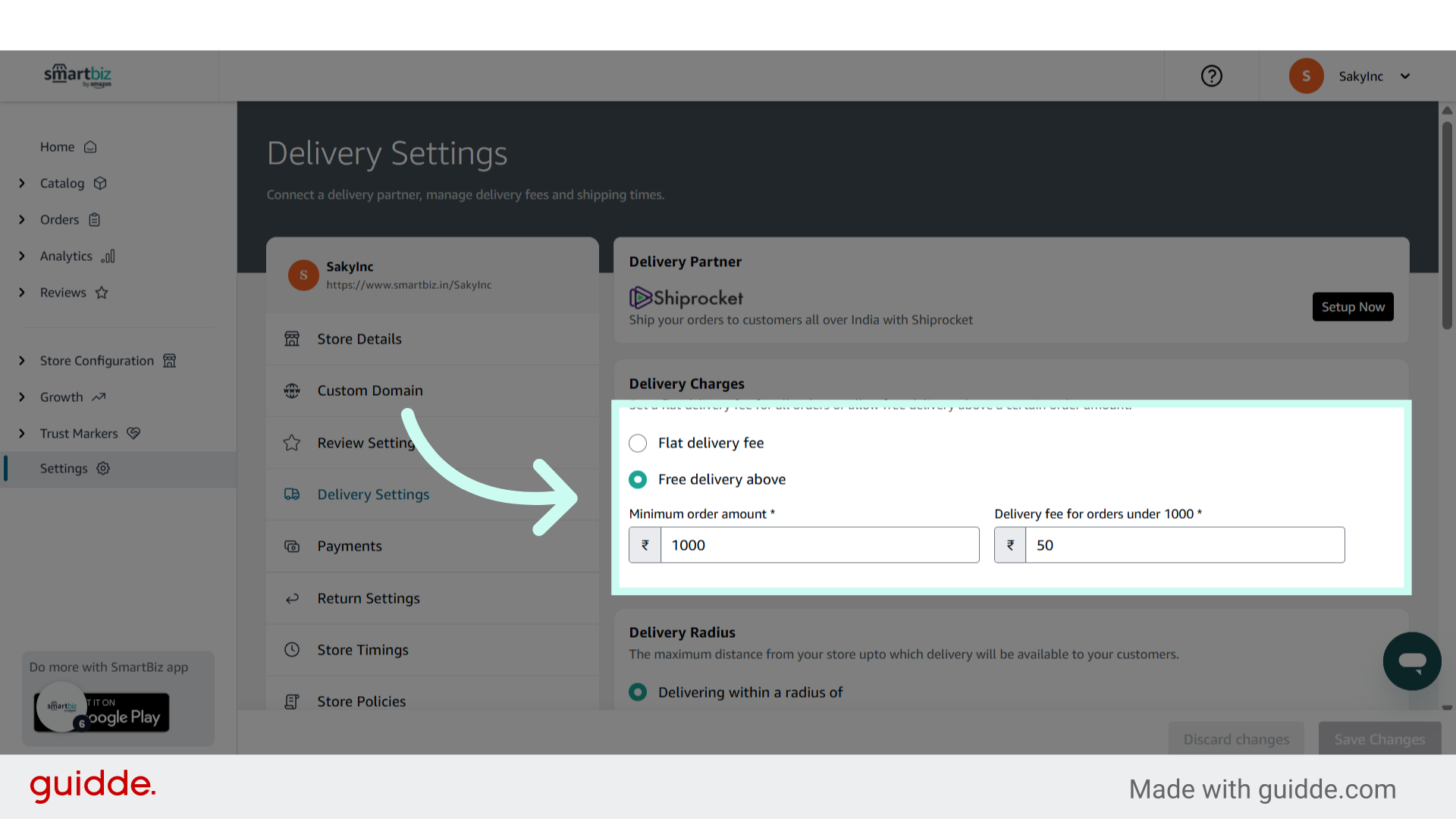 Configure Delivery Settings - Desktop View – Smartbiz by Amazon