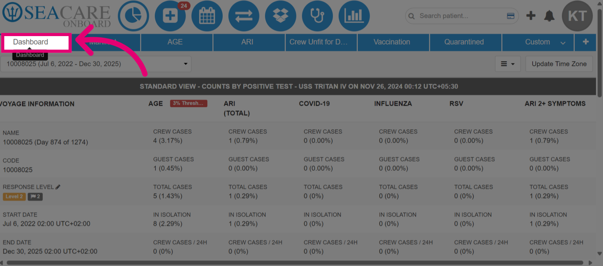 Navigating the Dashboard tab in SeaCare Onboard – Tritan