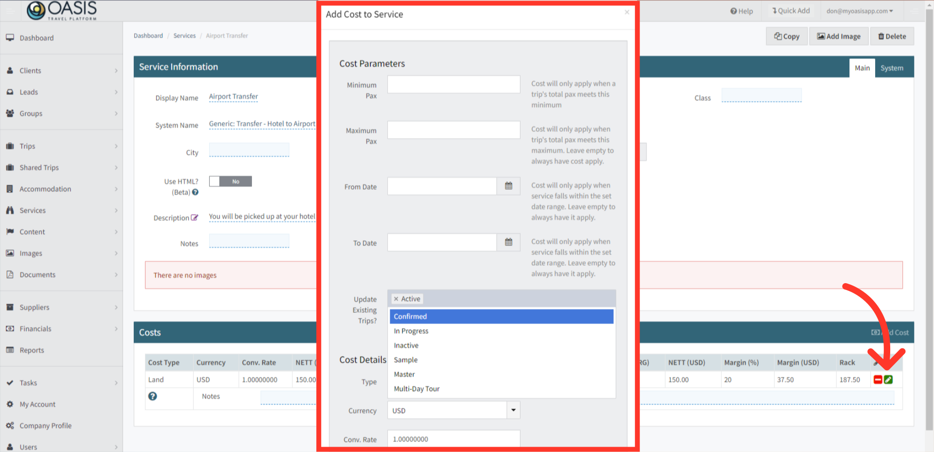 How to Add Service Costs to a Service