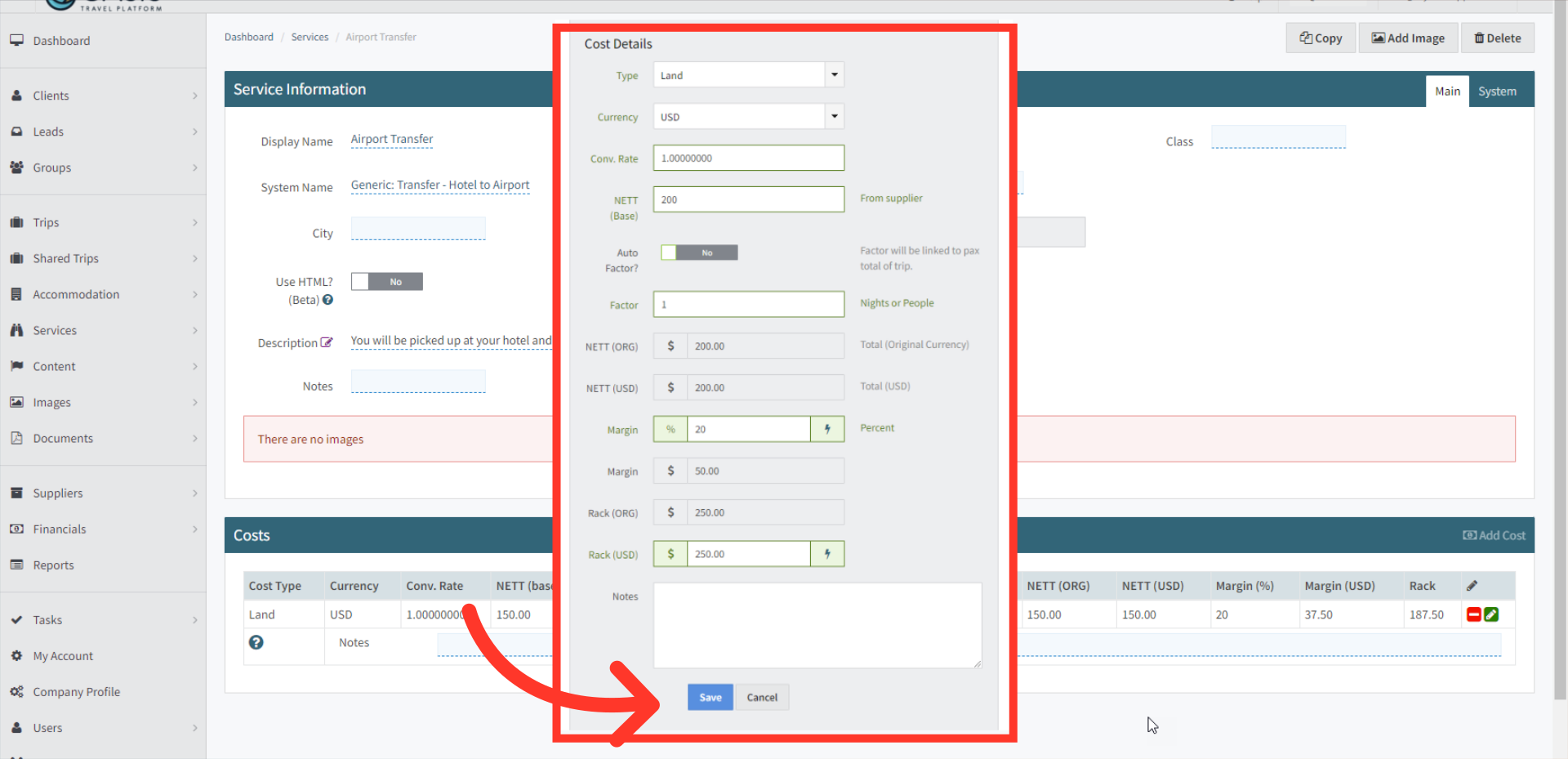 How to Add Service Costs to a Service