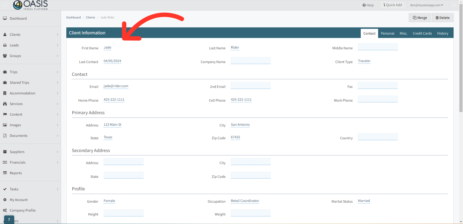 Merge Duplicate Client Records in Oasis Travel CRM
