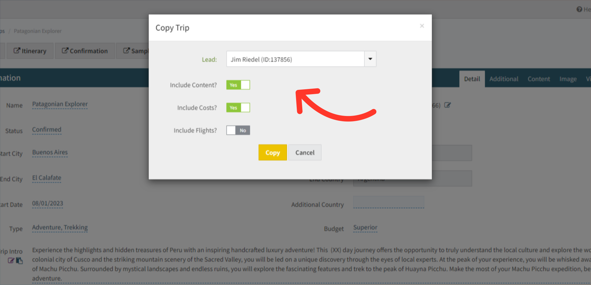 How to copy and clone trip trips to a lead booking