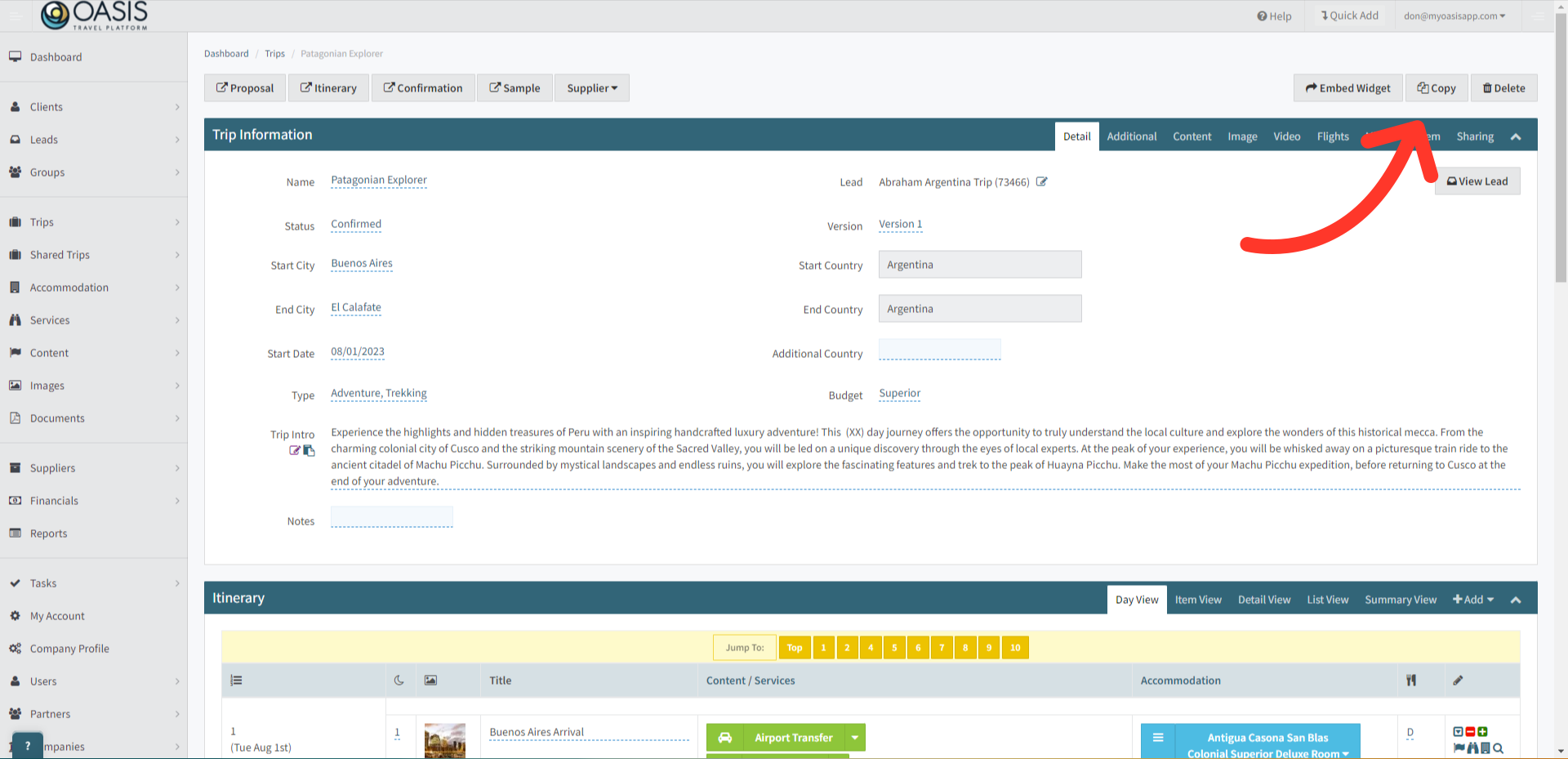 How to copy and clone trip trips to a lead booking