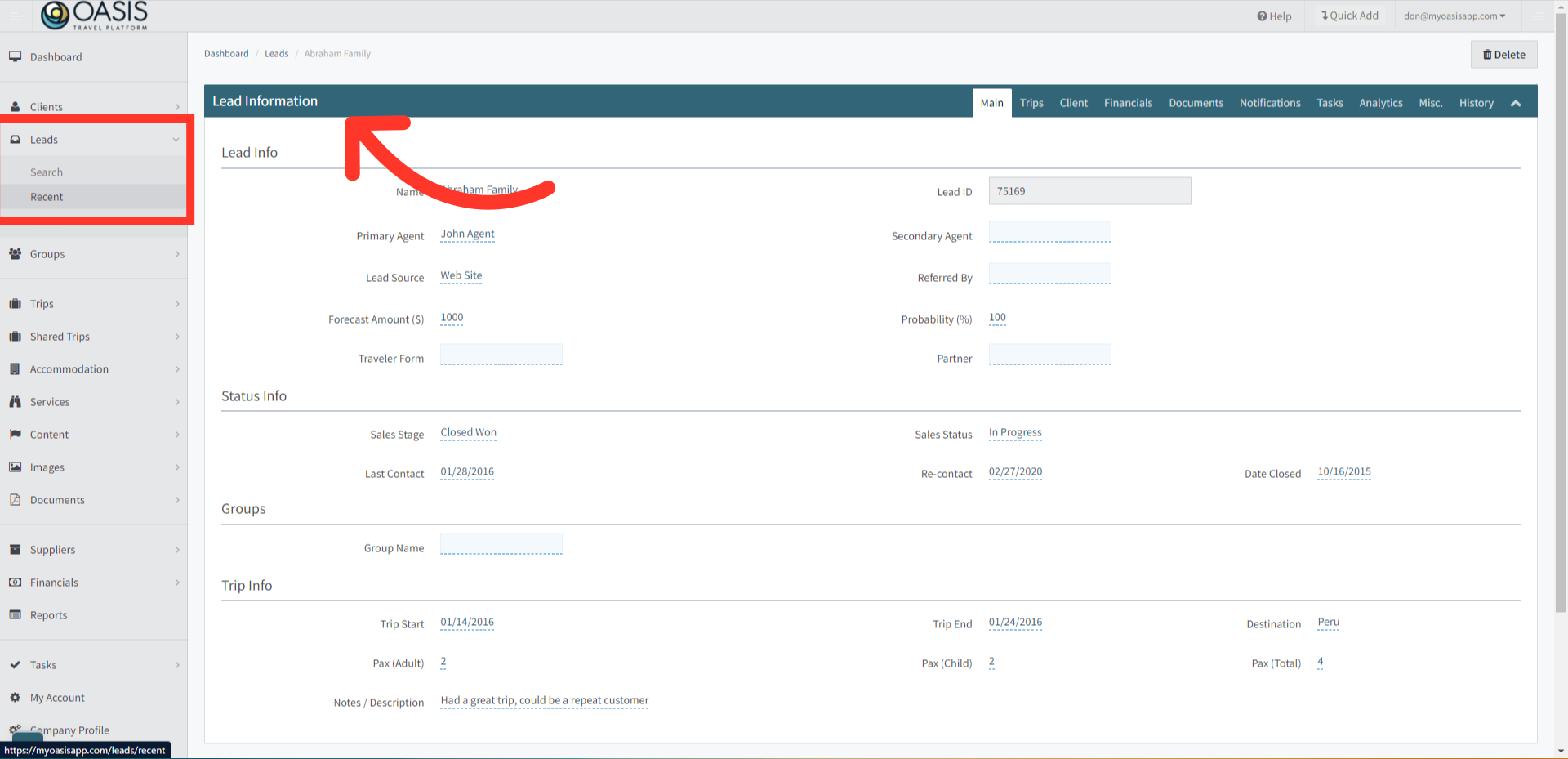 How to Add a New Trip to a Lead Booking