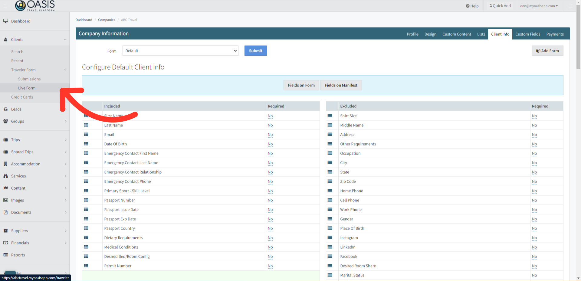 How to edit the client manifest and traveler form