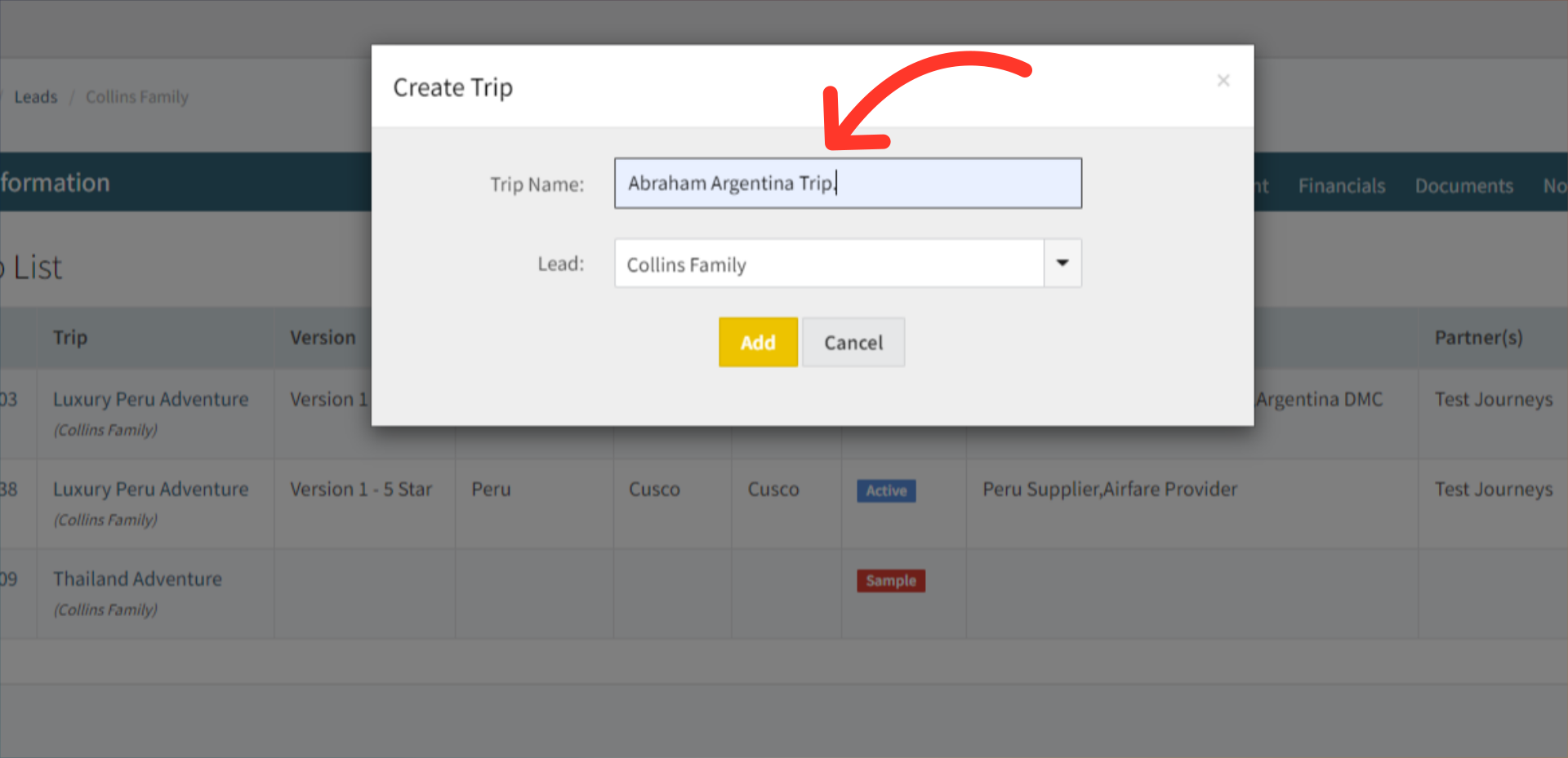 How to Add a Trip to a Lead Booking
