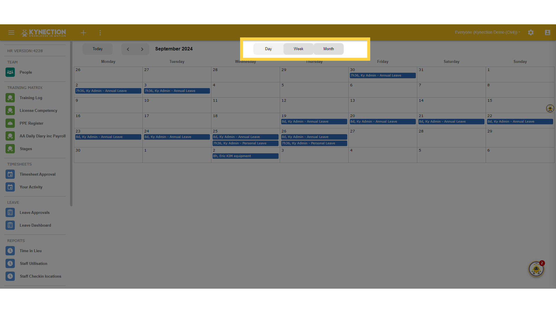 Adding Month View to the Leave Calendar – Kynection